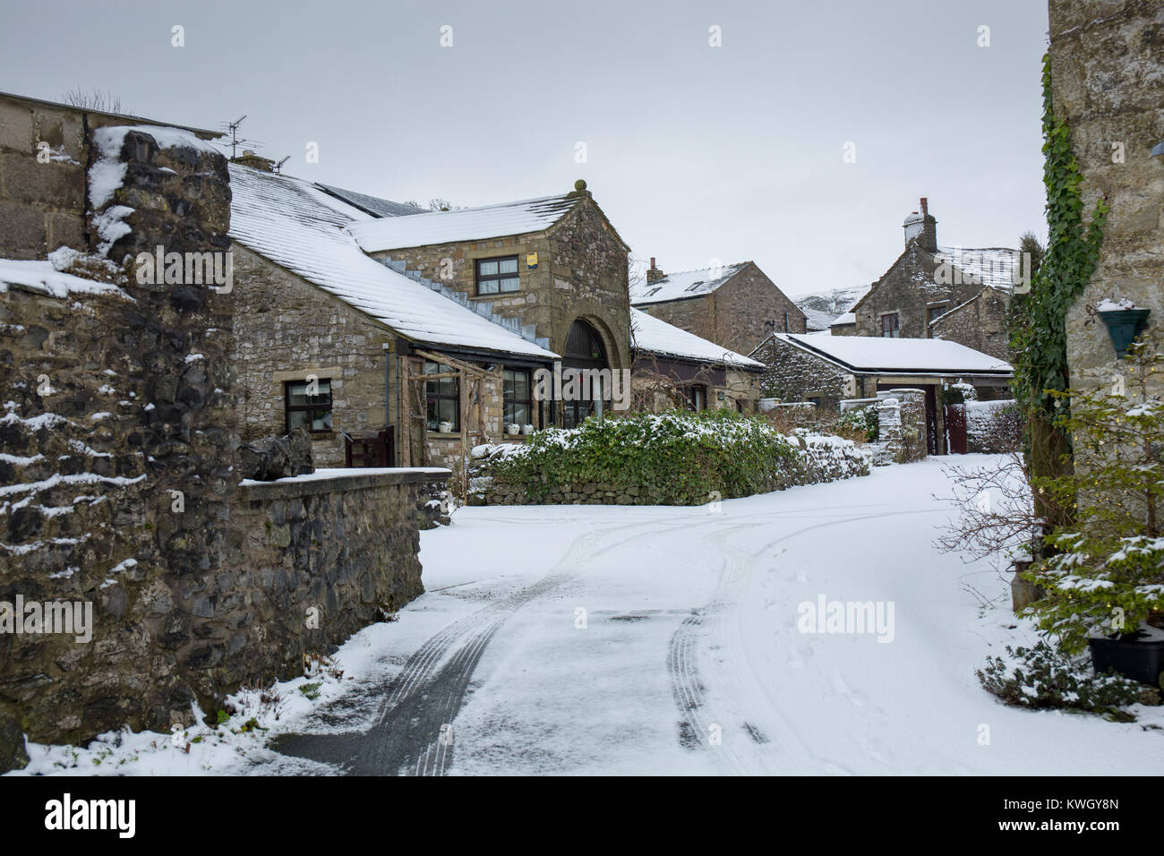 Winter snow scenes near the North Yorkshire village of Settle showing ...