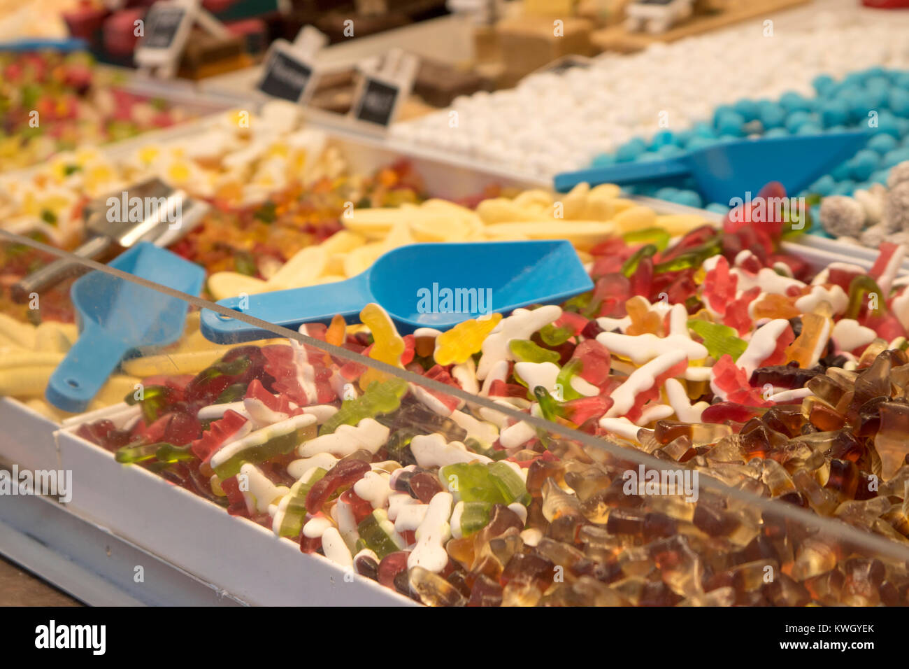 Various sweets and confectionery at a stall at the Christmas market ...