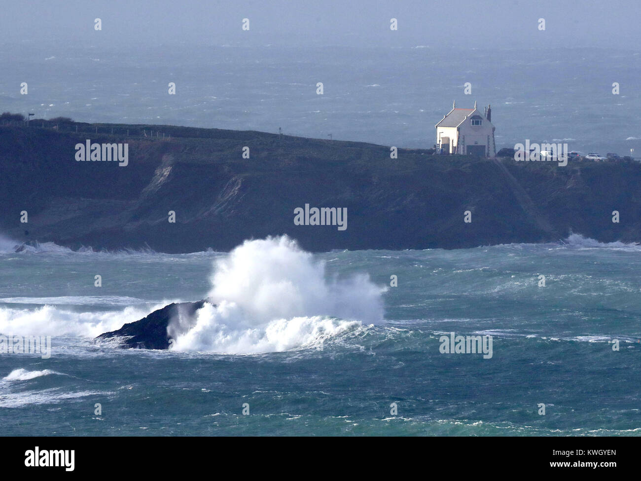 Waves at Newquay, Cornwall, as Storm Eleanor lashed the UK with violent ...