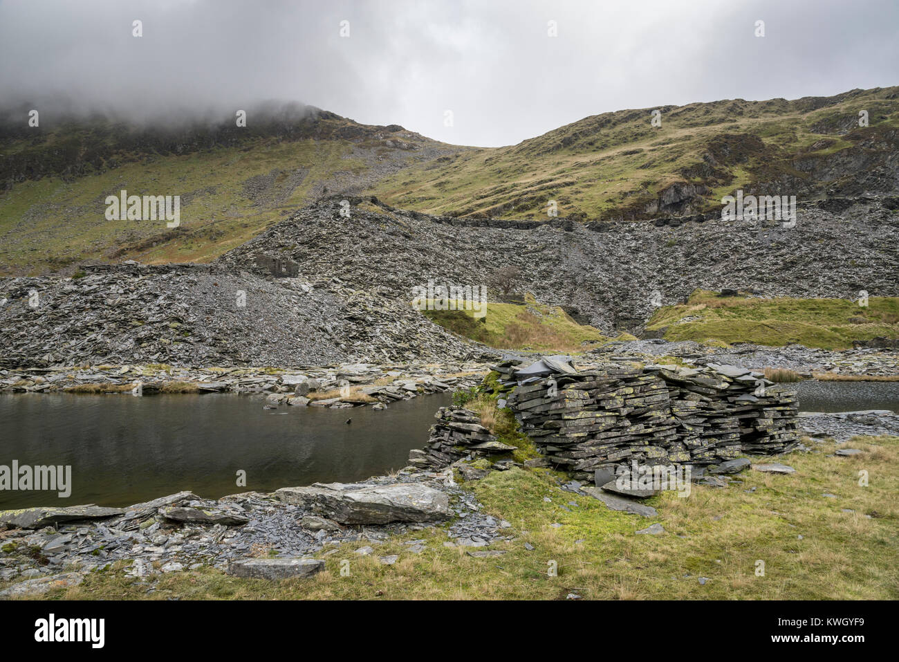 Old Slate mines and quarries at Cwmorthin near Blaenau Ffestiniog ...