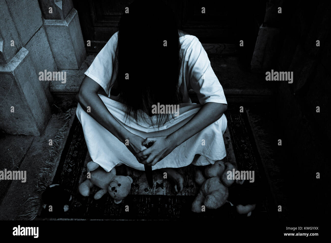 Horror Scene of a Scary Woman Stock Photo - Alamy