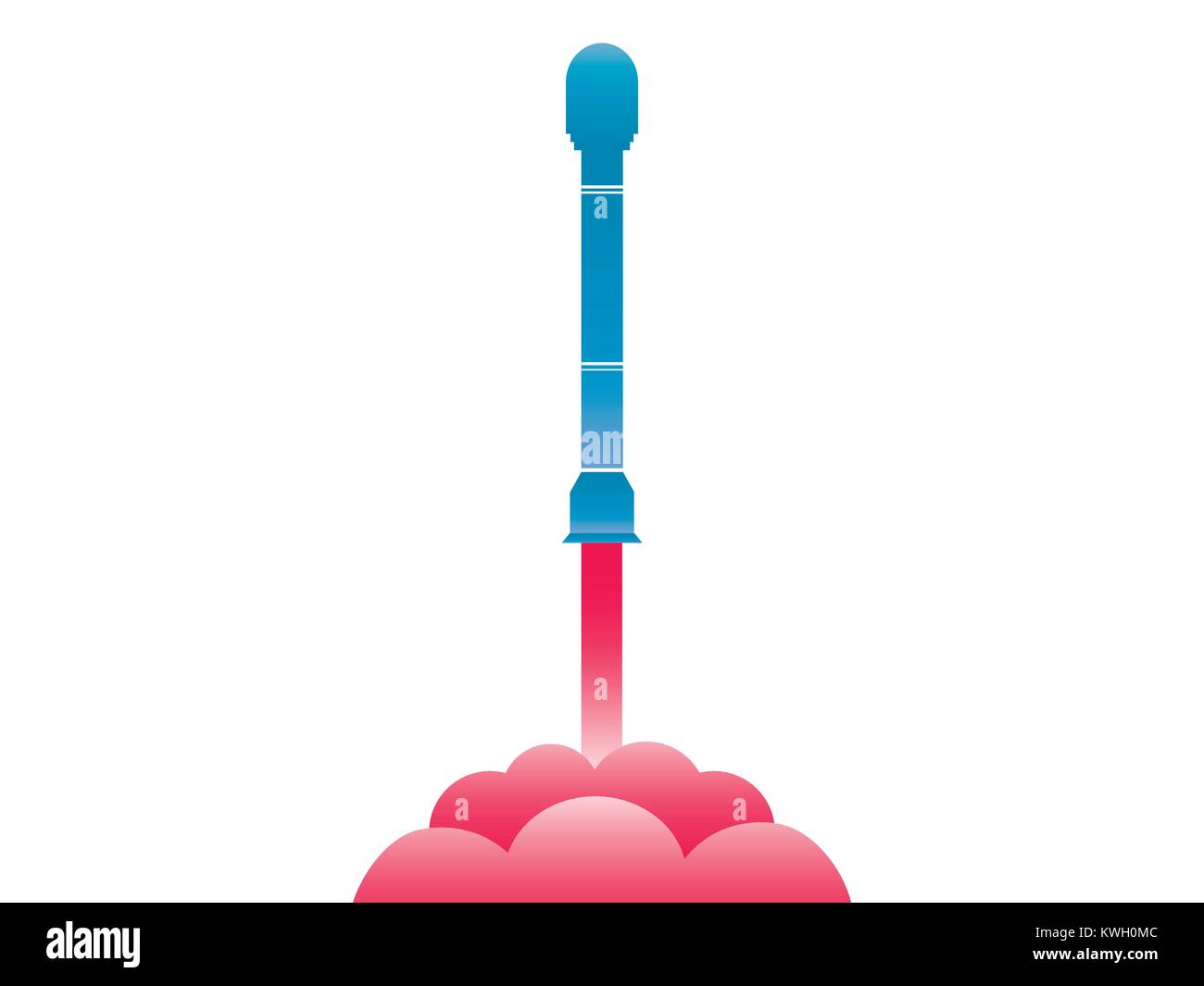 Launch of the spaceship. Isolated on white background. Start the rocket ...