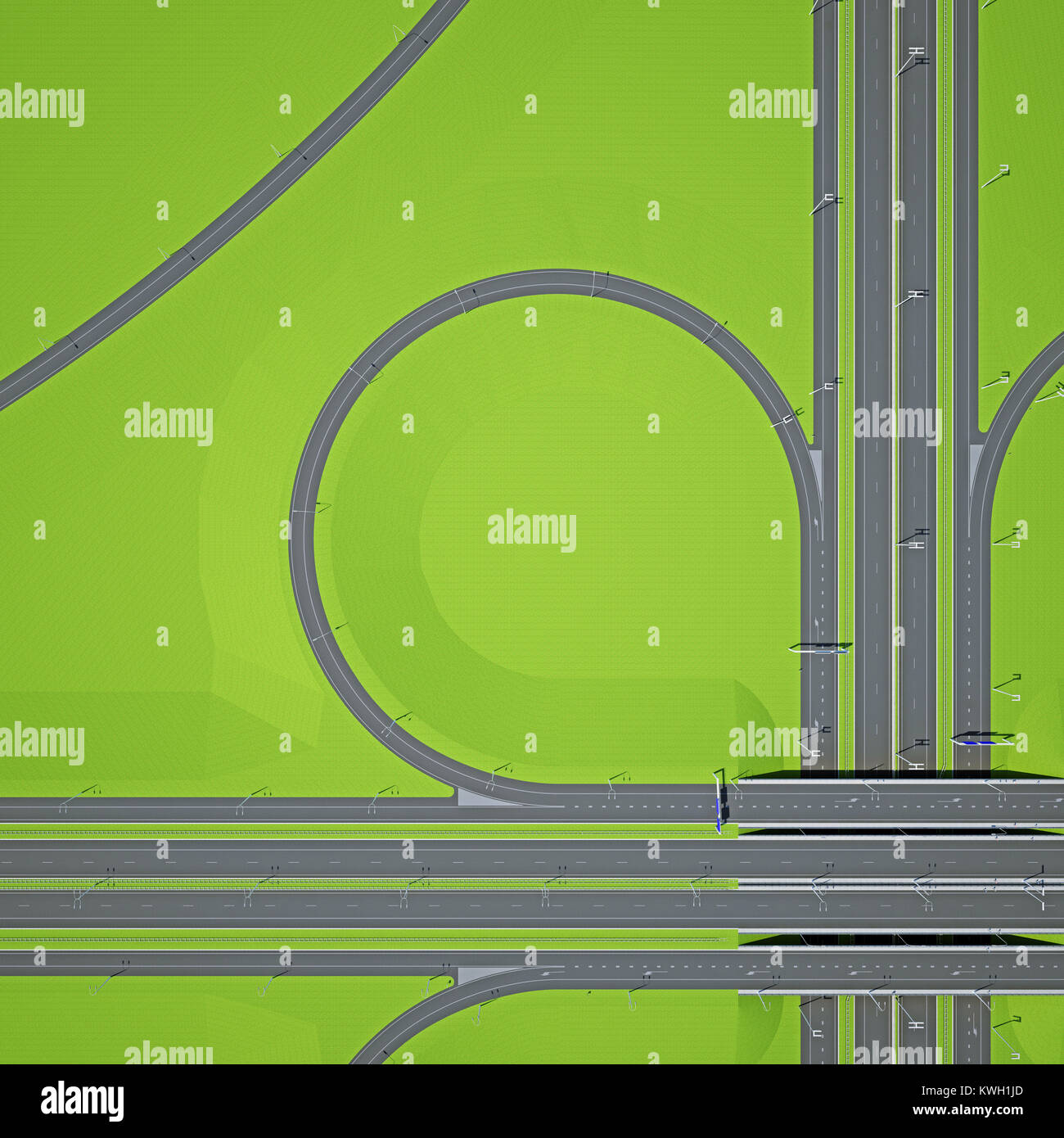 fragment intersection highway top view. 3d rendering Stock Photo - Alamy