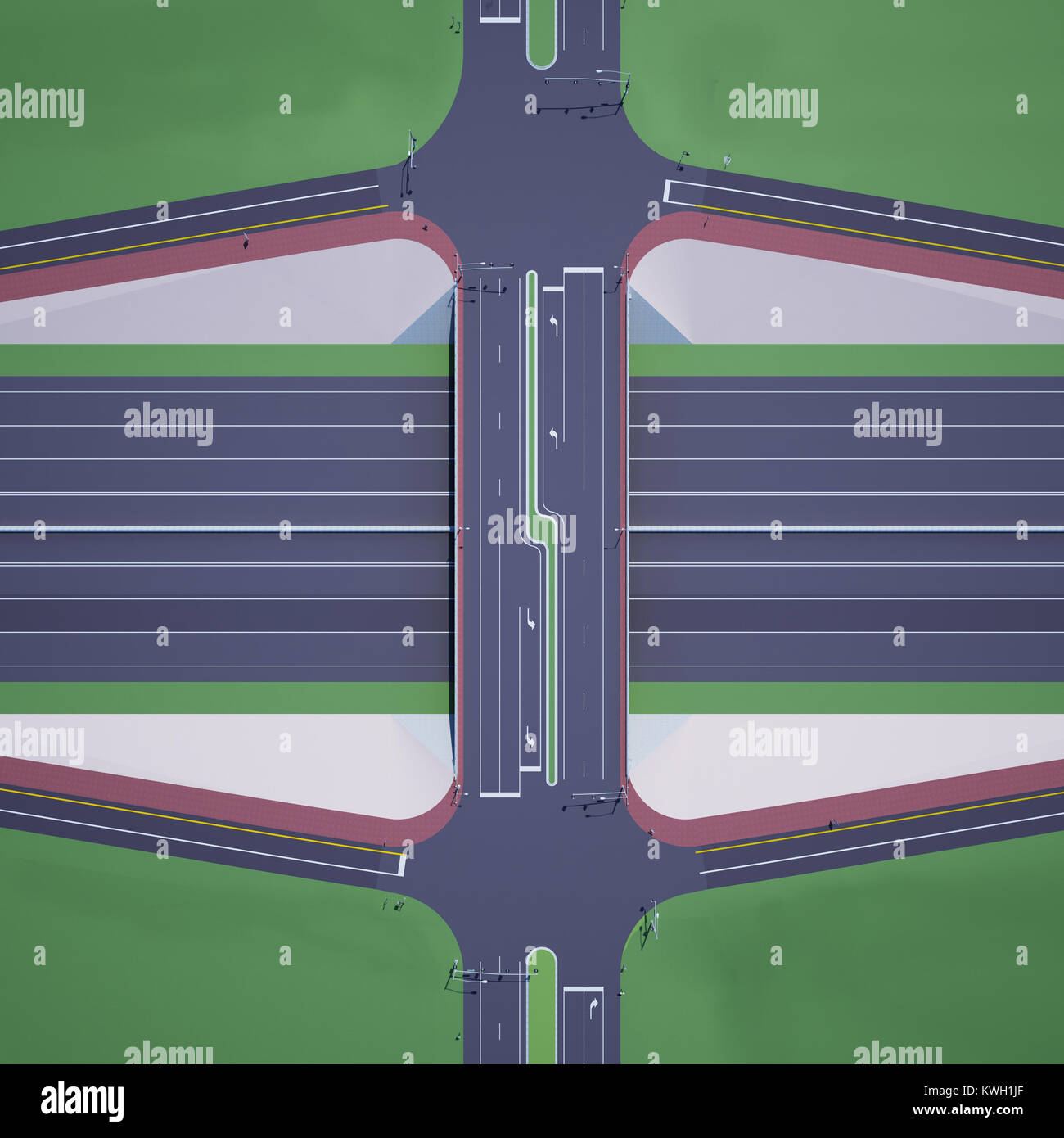 intersection of highway with a bridge top view. 3d rendering Stock ...
