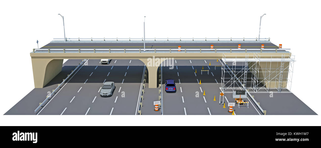 repair of the road bridge section isolated on white. 3d rendering Stock ...