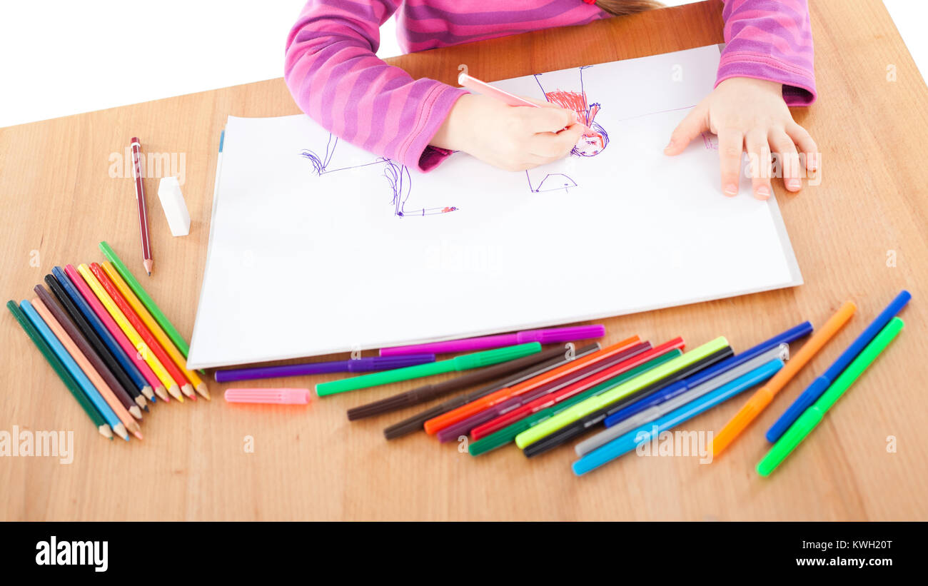 Happy child drawing Stock Photo - Alamy