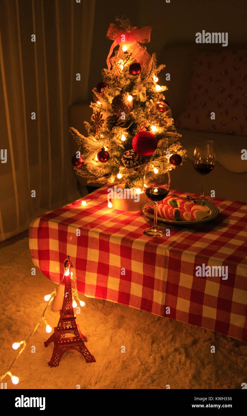 Small bronze Miniature Eiffel Tower and Christmas tree Stock Photo - Alamy