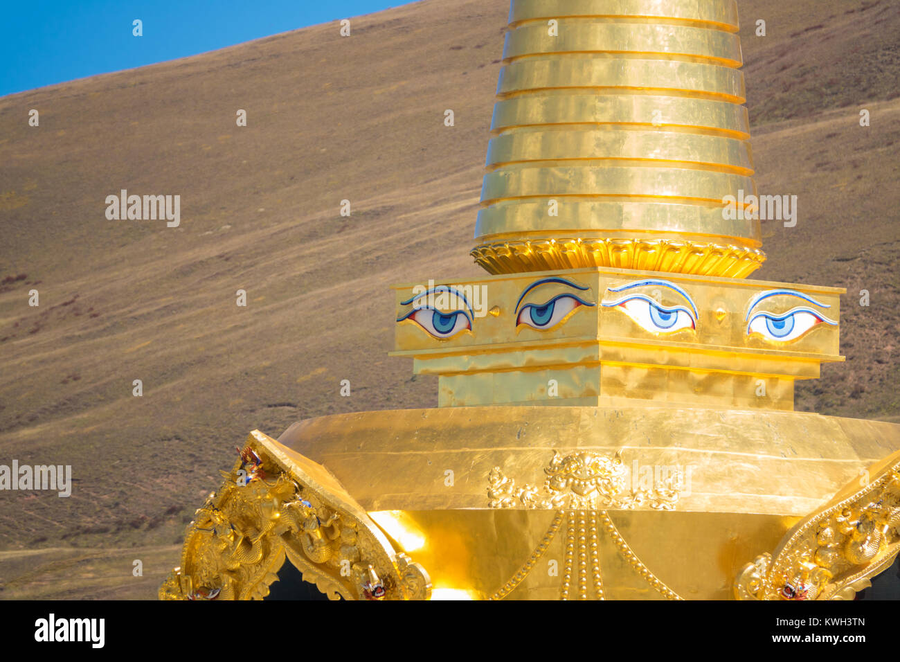 Buddha eyes, also known as wisdom eyes on a stupa in China Stock Photo ...