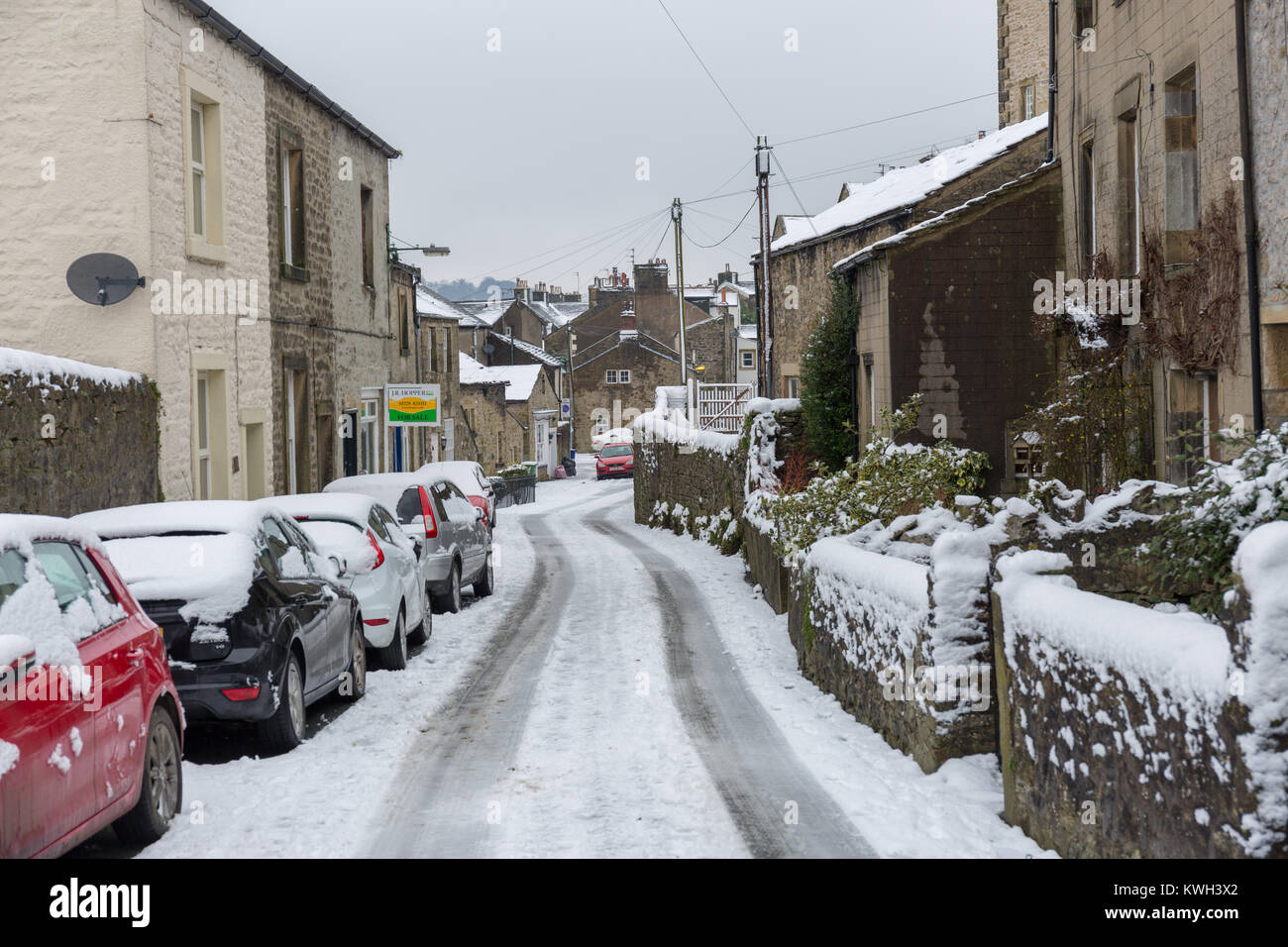 Winter snow scenes near the North Yorkshire village of Settle showing ...