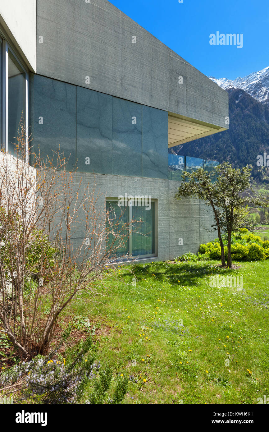 Architecture modern design, concrete house view from the meadow Stock ...