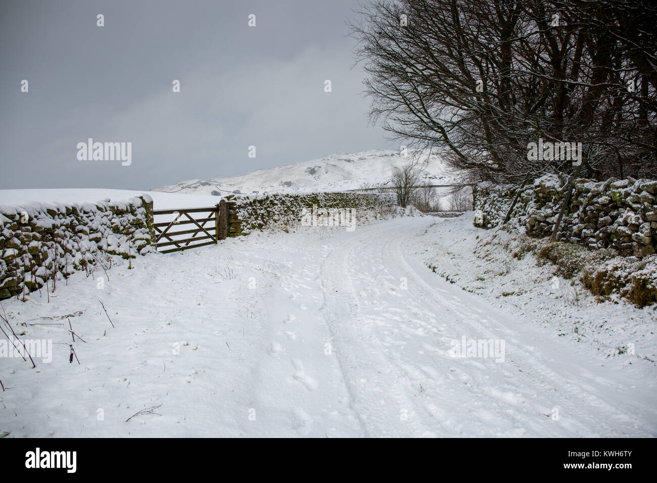 Winter snow scenes near the North Yorkshire village of Settle showing ...