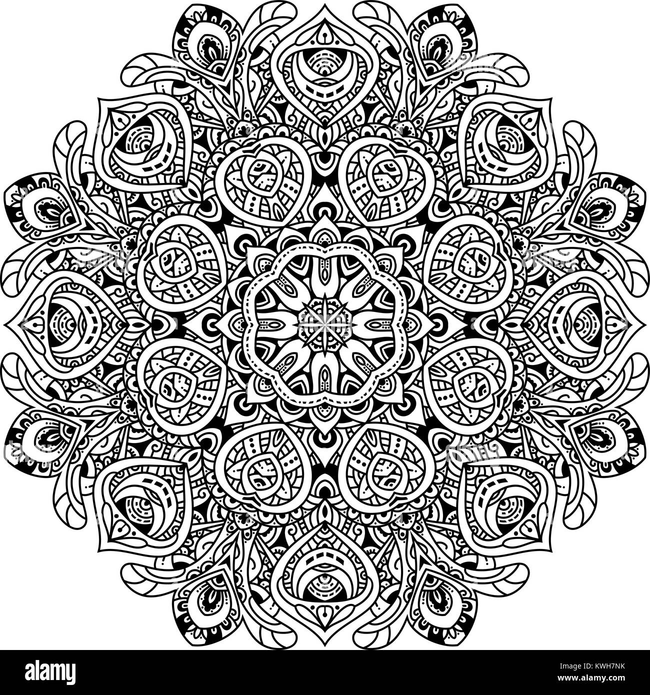 Black and white mandala vector isolated on white. Vector hand drawn ...