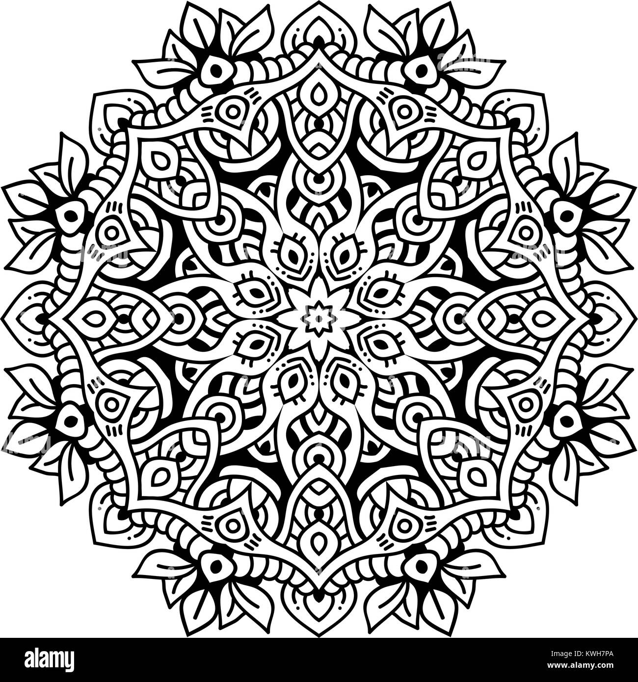 Black and white mandala vector isolated on white. Vector hand drawn ...