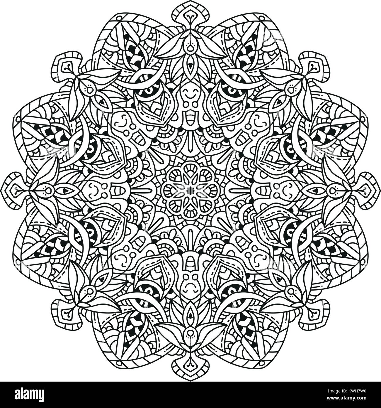 Black and white mandala vector isolated on white. Vector hand drawn ...