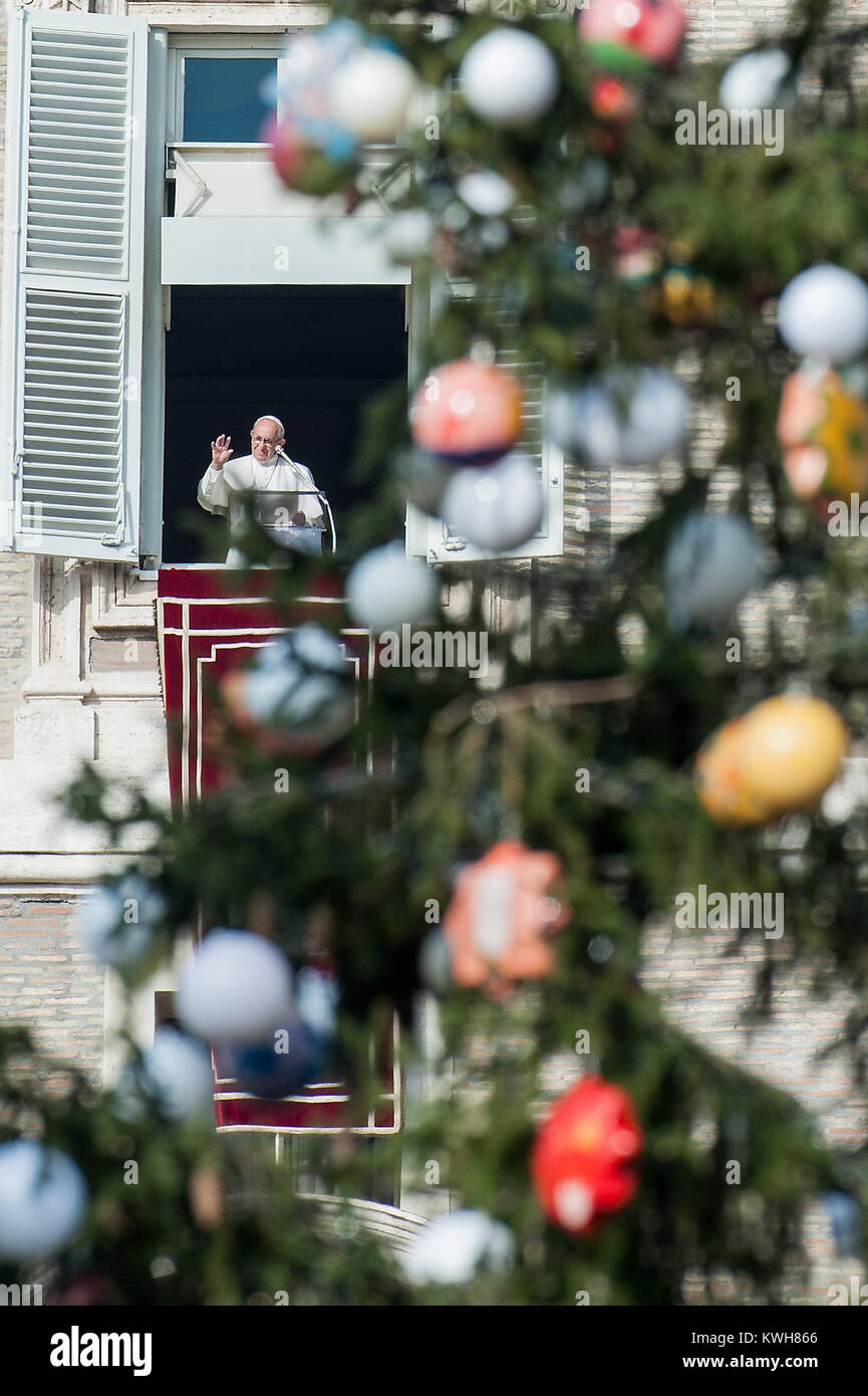 The Angelus noon prayer in St. Peter's Square at the Vatican. Featuring ...