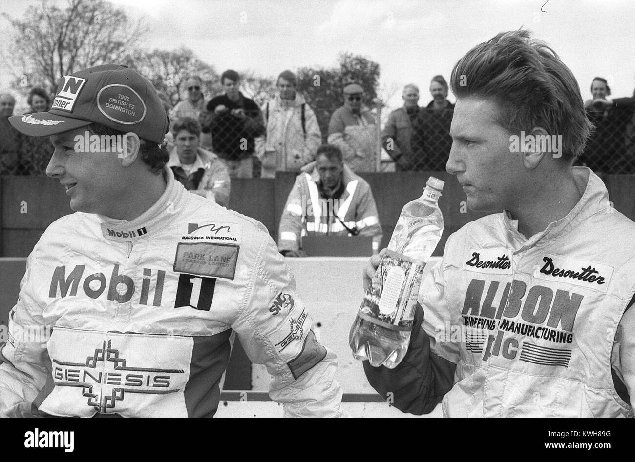 Jason Elliott (left) and Mark Albon on the podium, British Formula 2 ...
