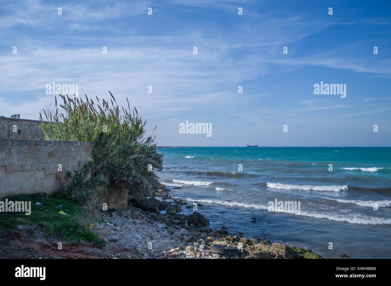 Sidon, Lebanon, April 04 - 2017: View of the sea from the historic city ...