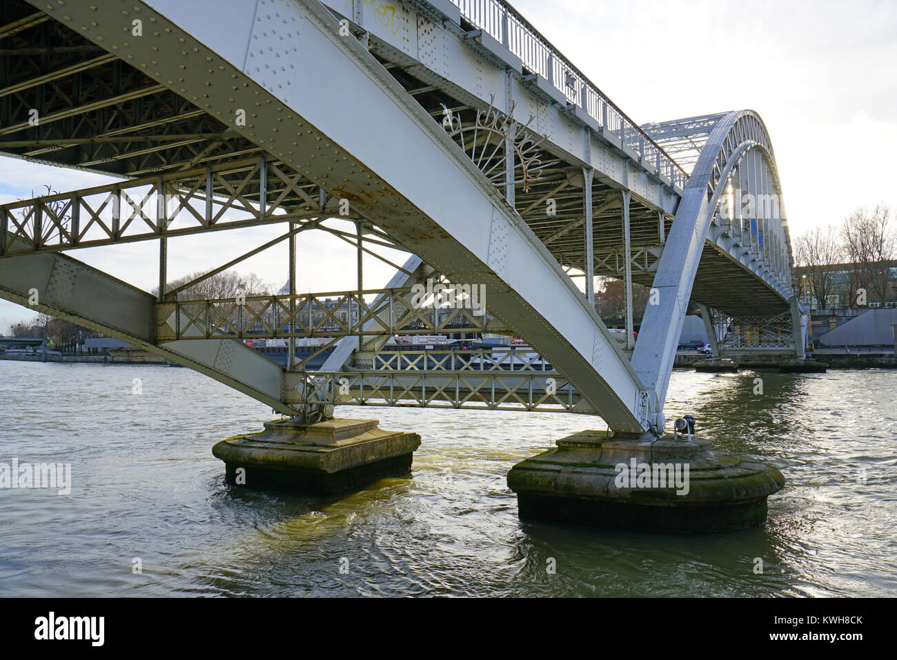View of the Passerelle Debilly, an arch foot bridge over the River ...