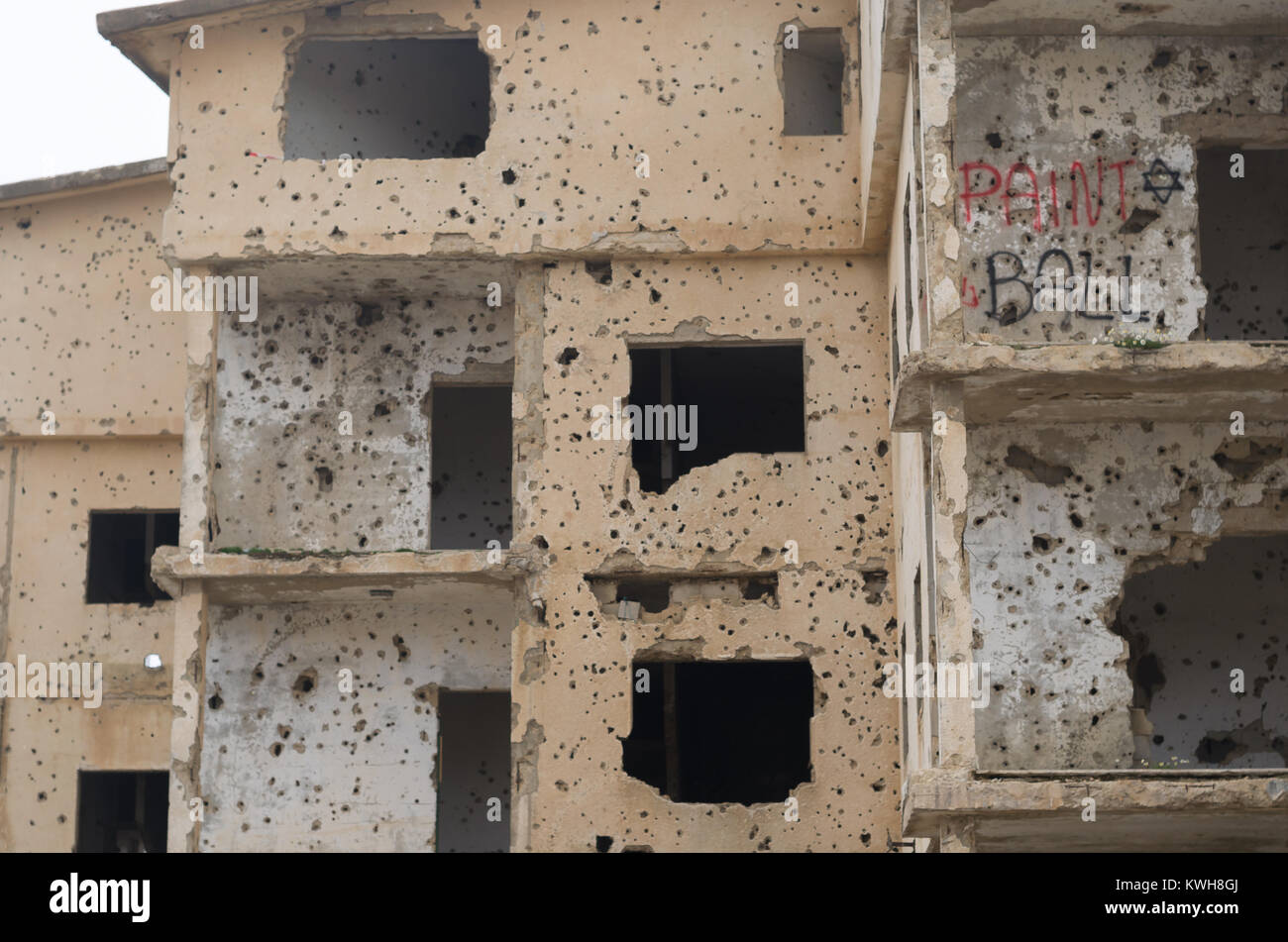 Beqaa, Lebanon, April 04 - 2017: Marks of War, Lebanese house machine ...