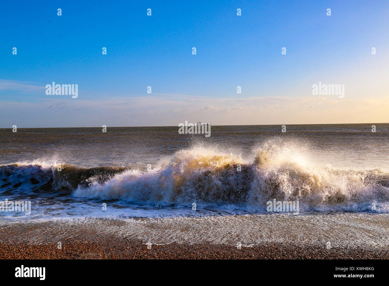 Ship moored in the English Channel during Storm Eleanor as seen from ...