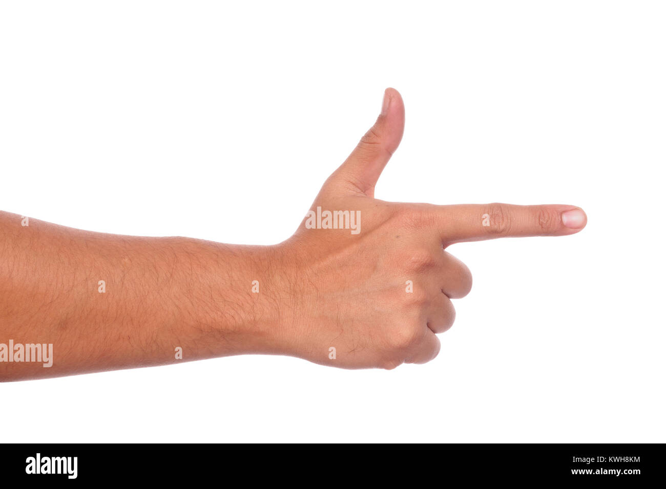 Aiming hand sign.hand pointing or shooting gesture isolated on white ...