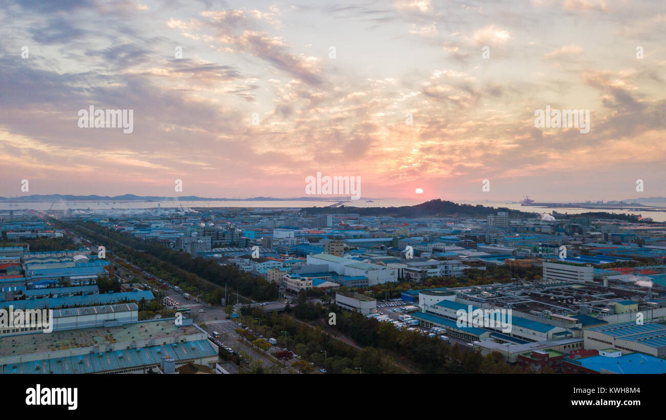 Aerial view Sunset of the industrial park. incheon Seoul,Korea Stock ...