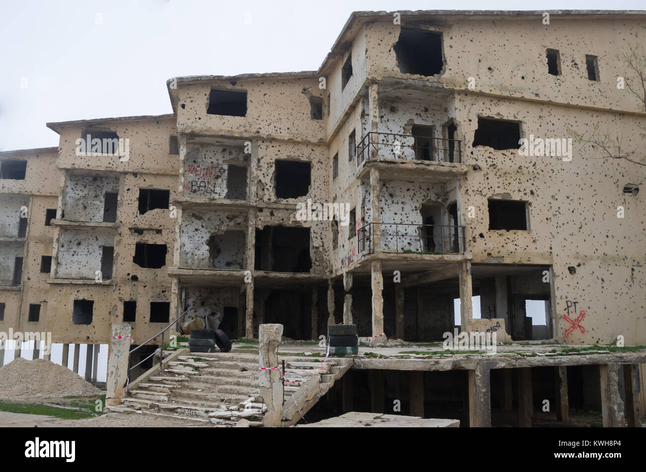 Beqaa, Lebanon, April 04 - 2017: Marks of War, Lebanese house machine ...
