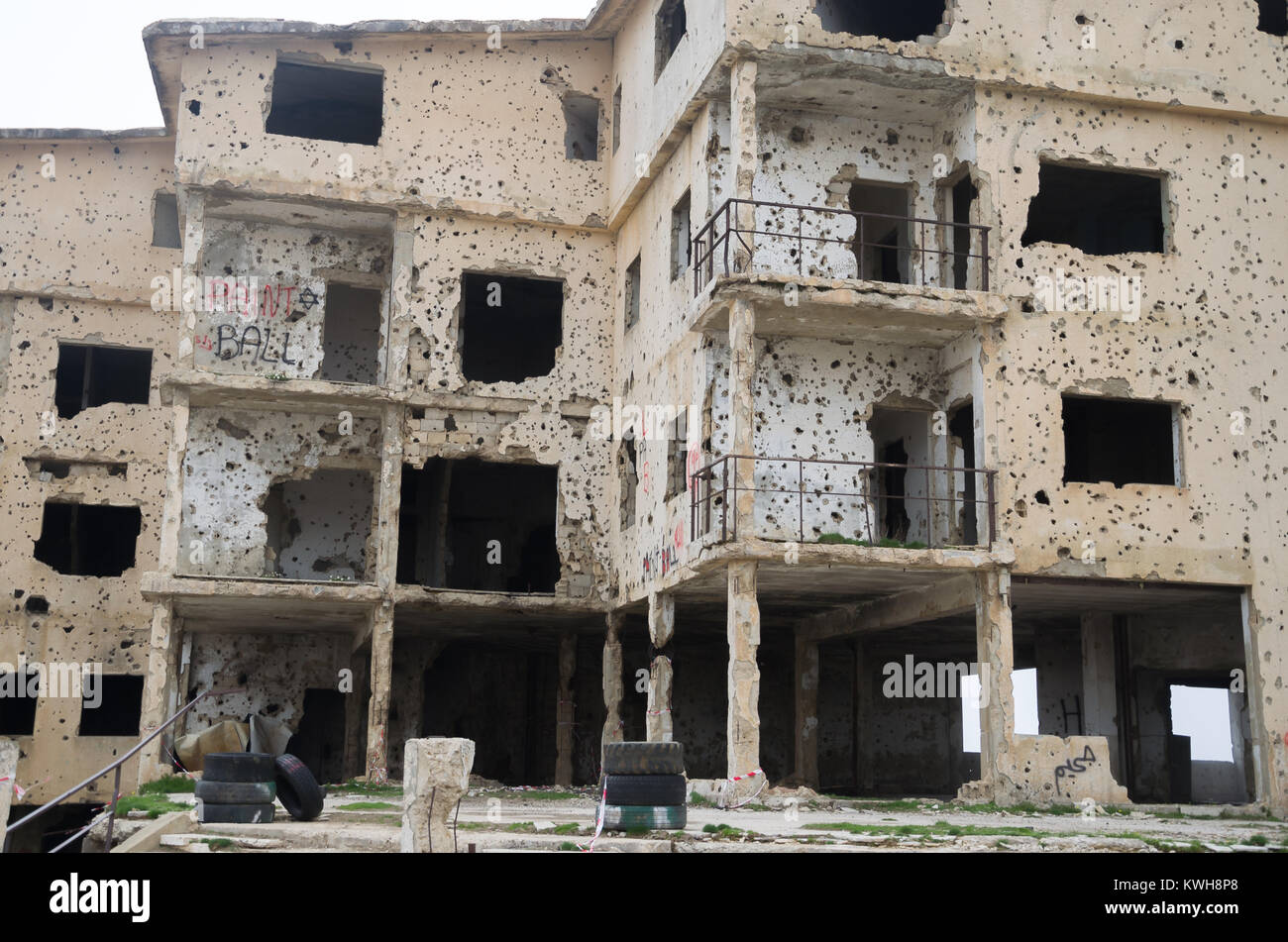 Beqaa, Lebanon, April 04 - 2017: Marks of War, Lebanese house machine ...