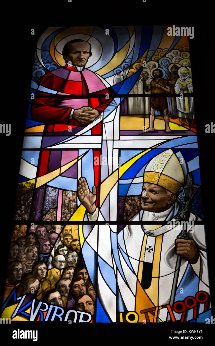 Stained glass depicting Bishop Anton Martin Slomšek and Pope John Paul ...