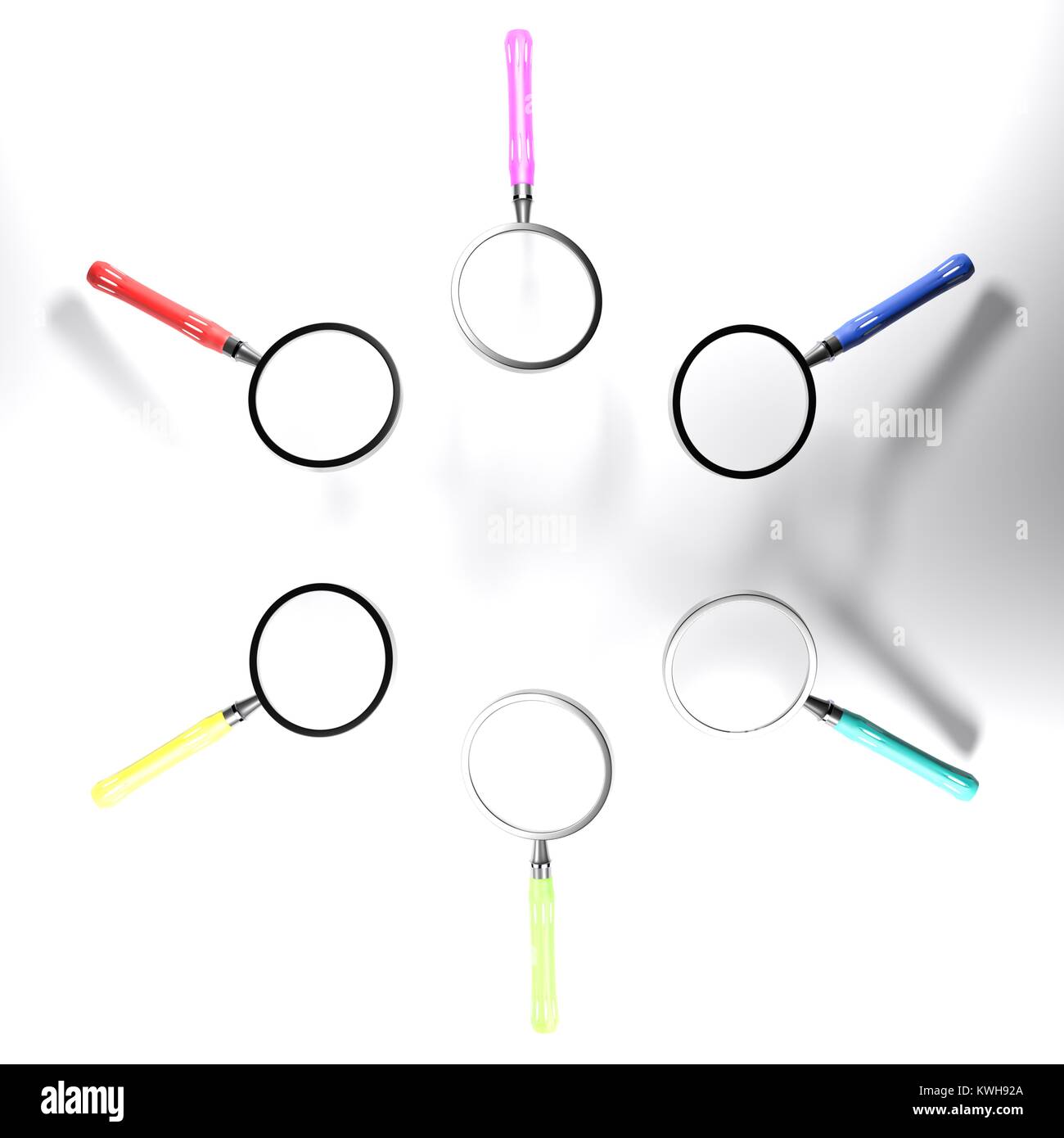 Series of magnifiers in a circle - 3D rendering Stock Photo - Alamy