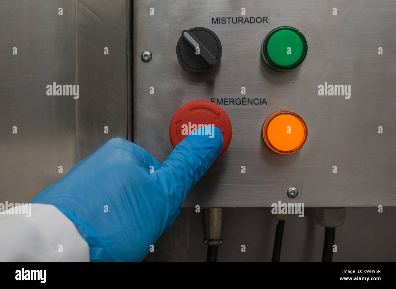 Great concept of emergency, person pushing the emergency button of ...