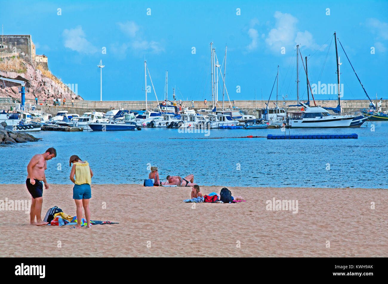 Beach and Harbour, Machico, Madeira, Portugal Stock Photo - Alamy