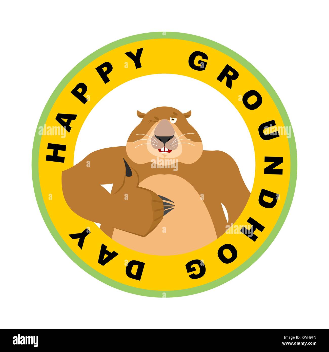 Groundhog day emblem. Groundhog thumbs up and winks. Woodchuck happy ...