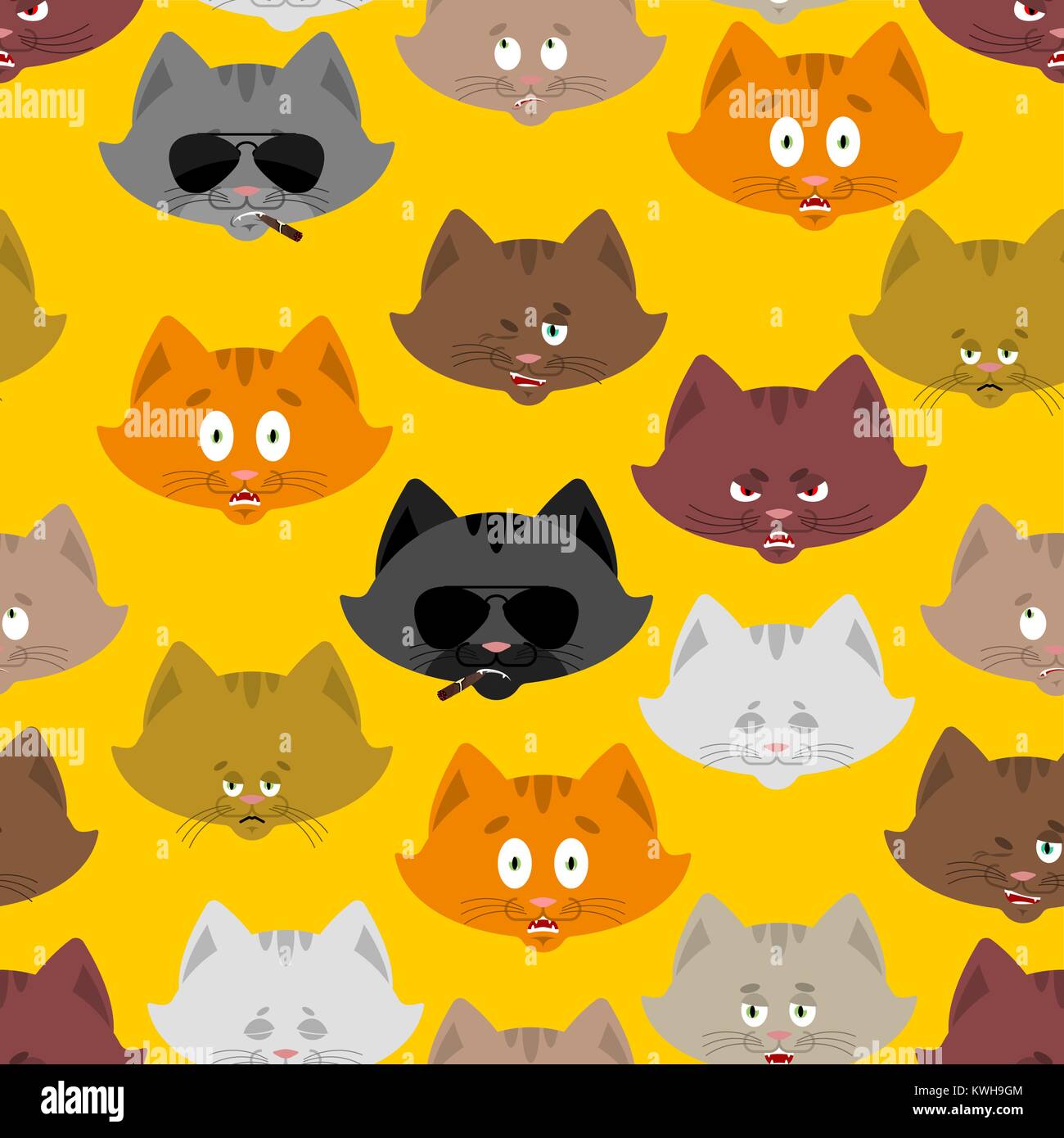 Cat head pattern. Pet background. Ornament face Kitty. Vector ...