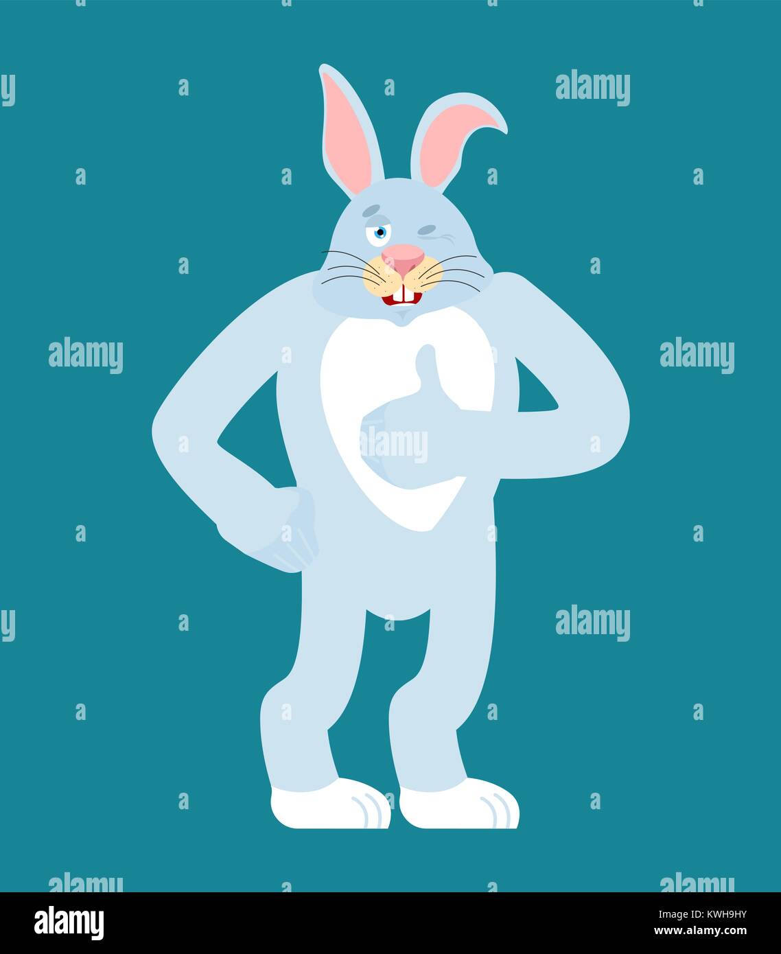 Rabbit thumbs up and winks. Hare happy emoji. Animal Vector ...