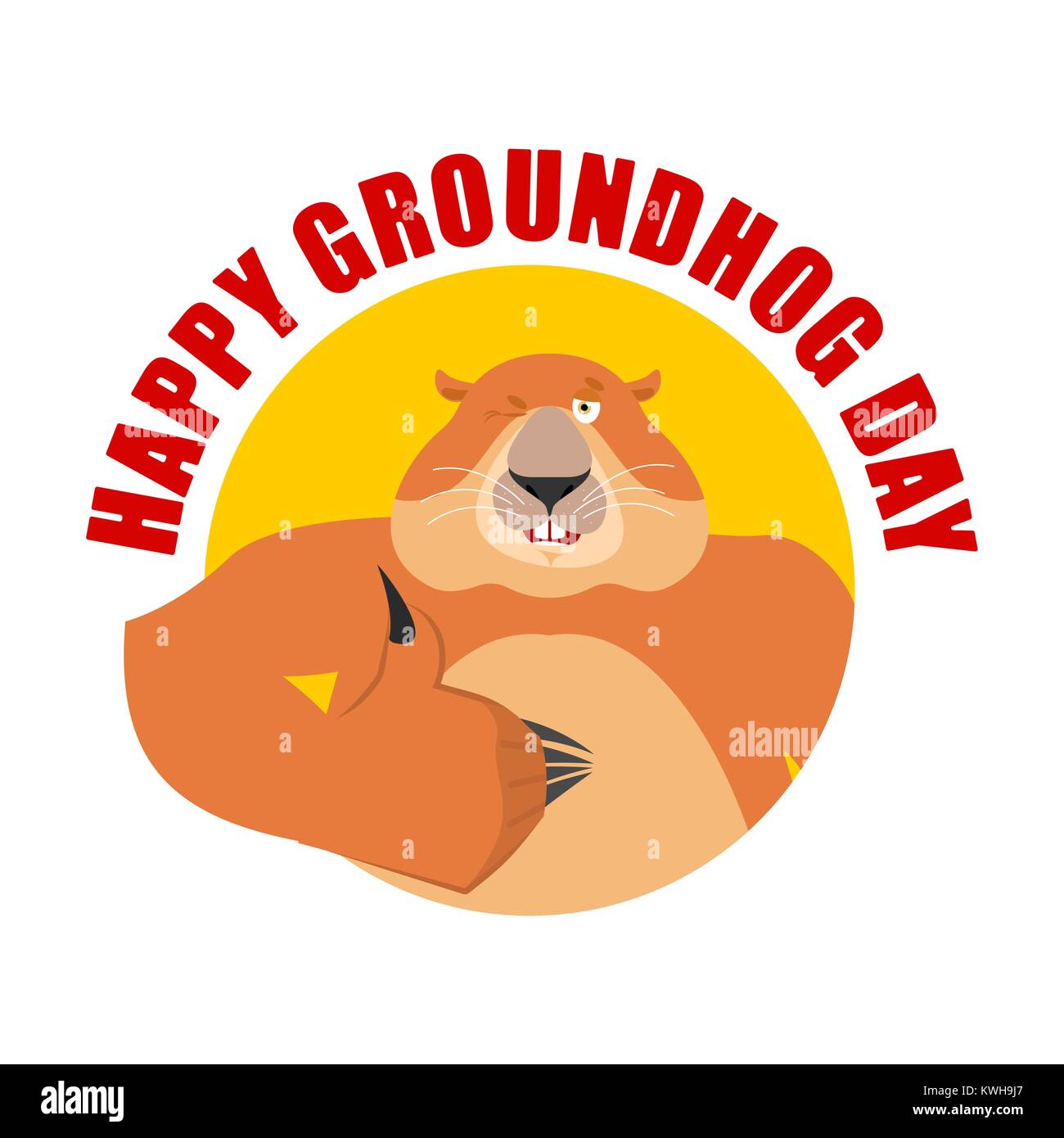 Groundhog day emblem. Groundhog thumbs up and winks. Woodchuck happy ...