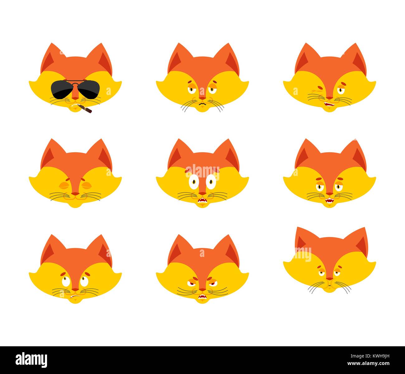 Fox set emoji avatar. sad and angry face. guilty and sleeping. Beast ...