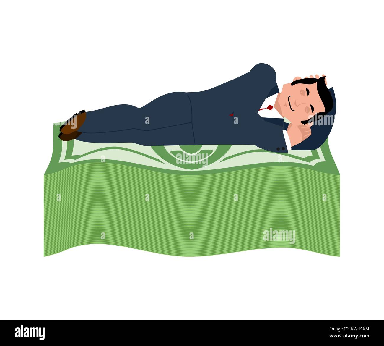 Man is sleeping on dollars. Money Under bed. Wealth. lot of cash. Lucky ...