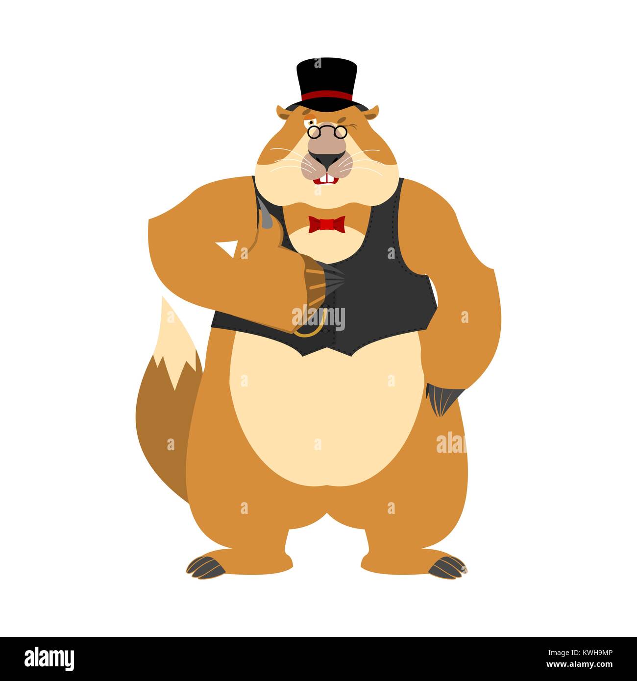 Groundhog day. Groundhog in hat thumbs up and winks. Woodchuck happy ...