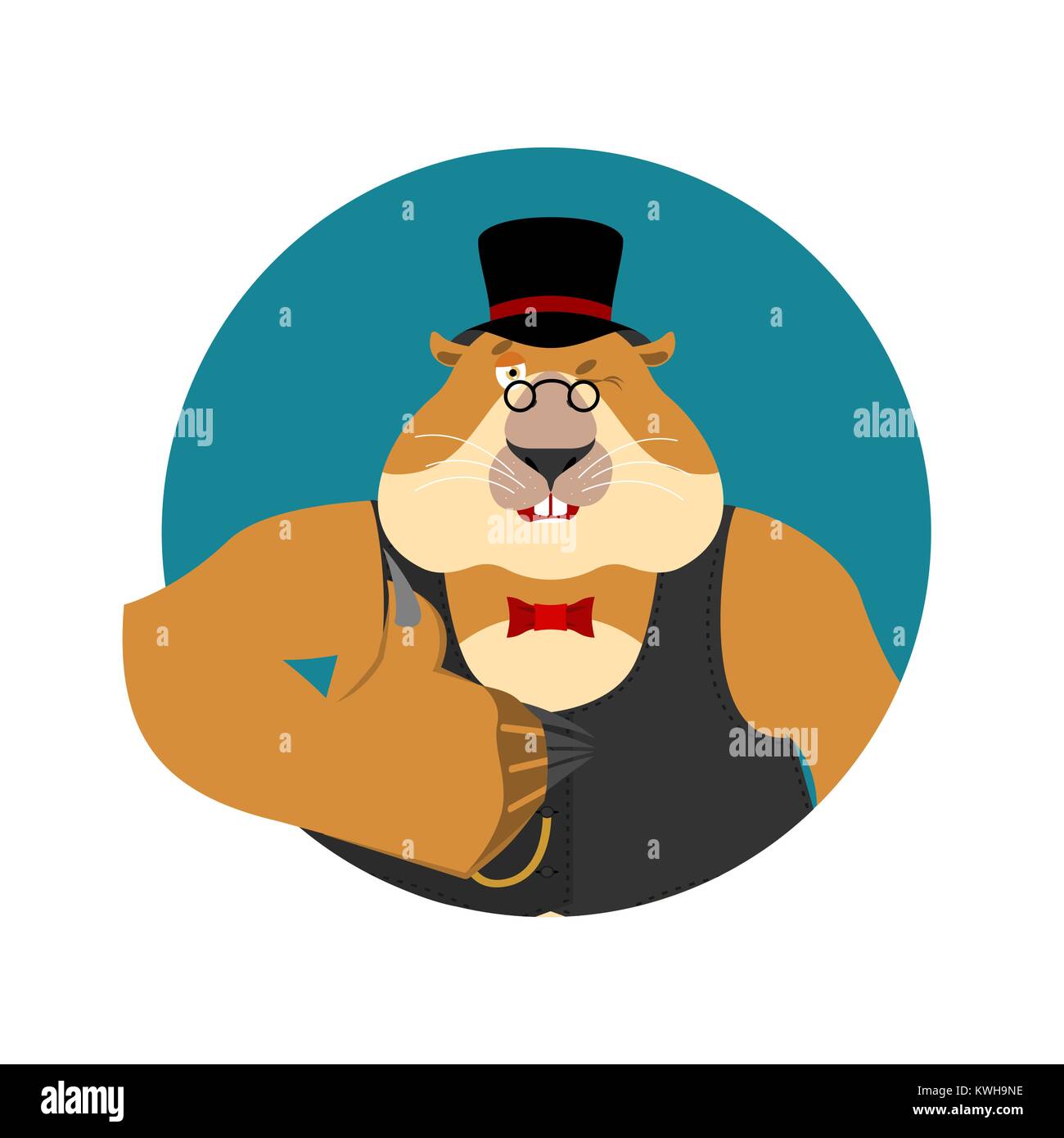 Groundhog day. Groundhog in hat thumbs up and winks. Woodchuck happy ...