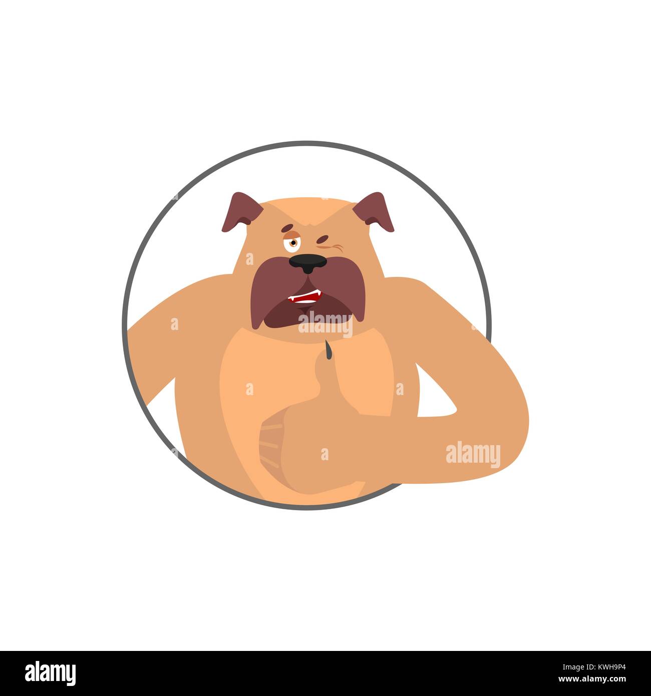 Dog thumbs up and winks. Pet happy emoji. Bulldog Vector illustration ...