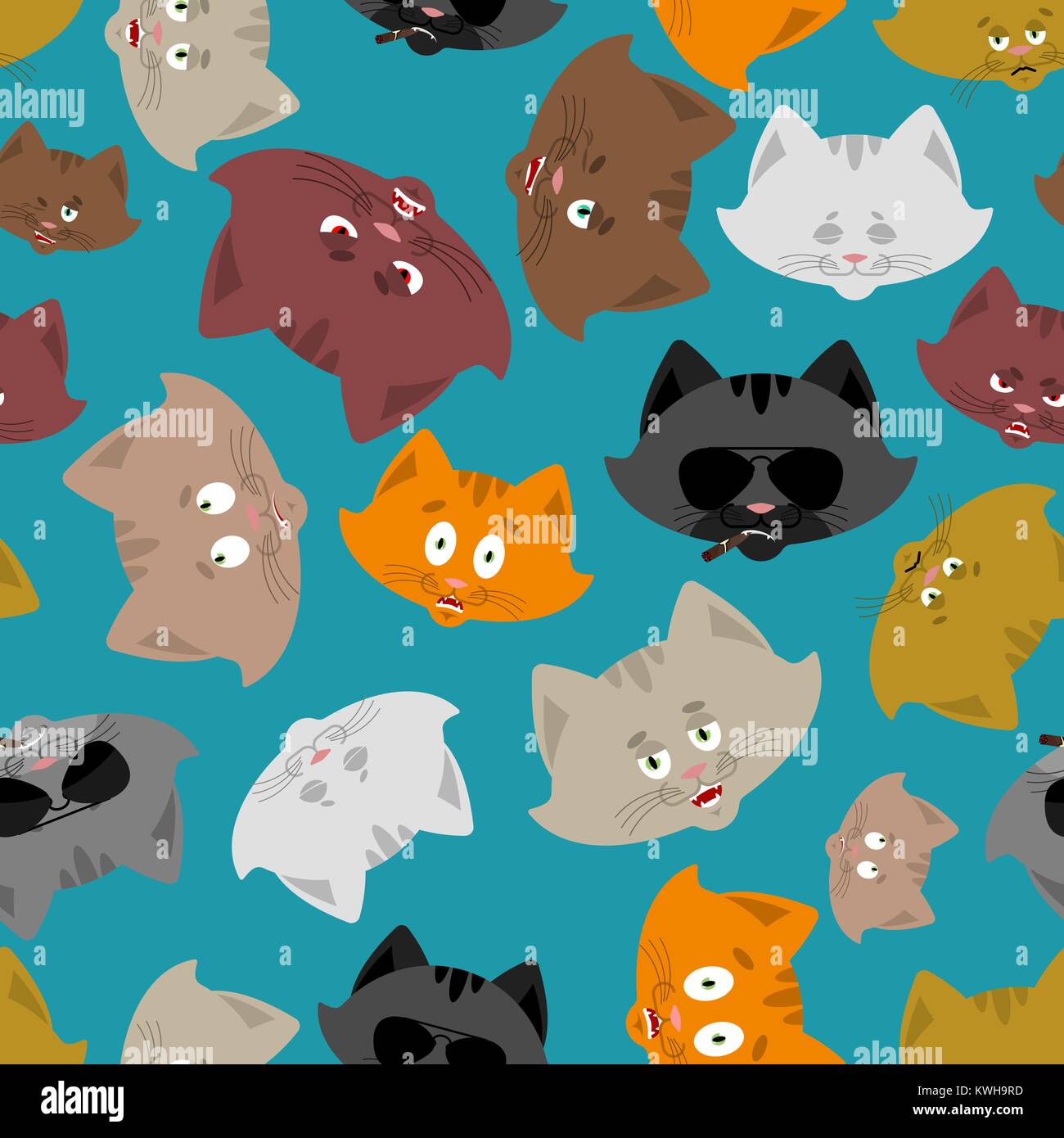 Cat head pattern. Pet background. Ornament face Kitty. Vector ...