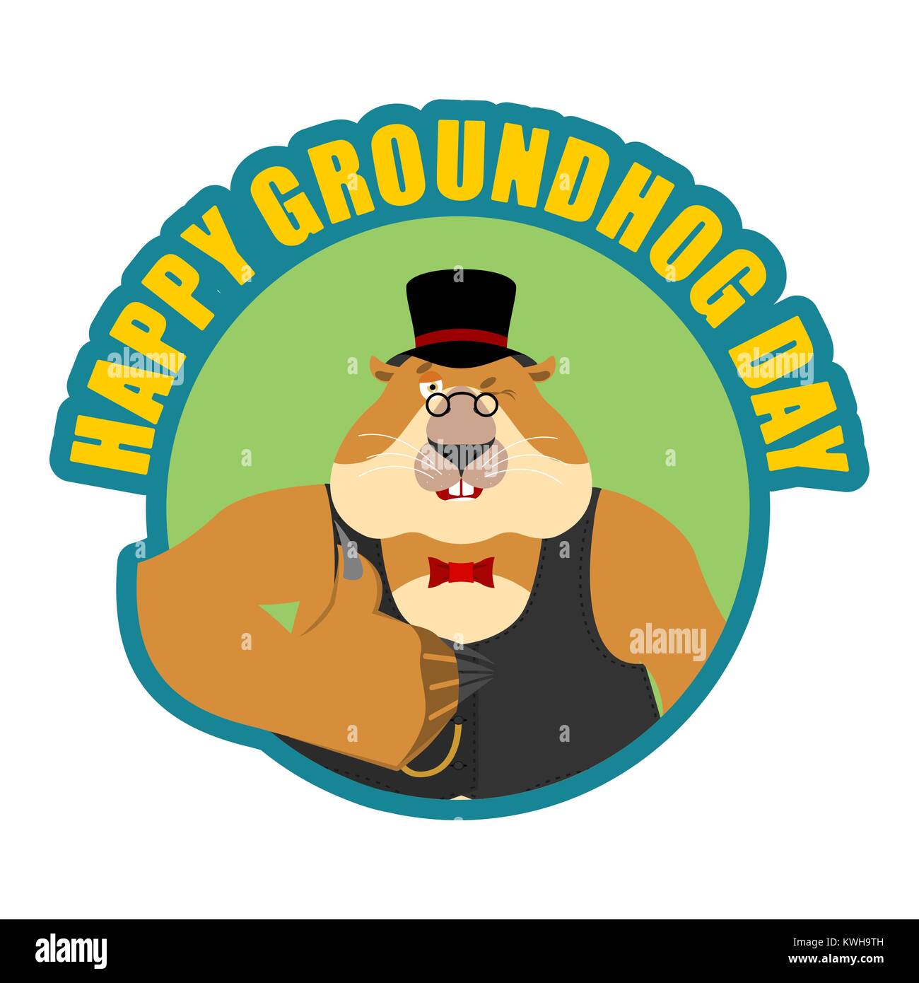 Groundhog day emblem. Groundhog in hat thumbs up and winks. Woodchuck ...