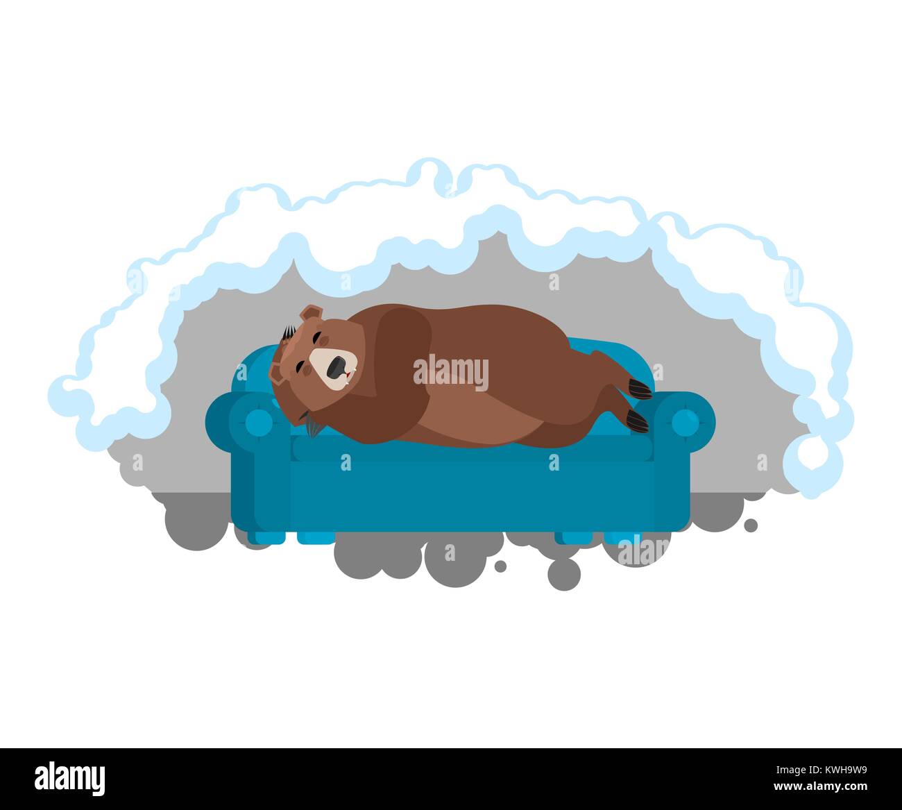 Bear sleeps on couch in den. Grizzly asleep. Wild beast dormant. Vector ...