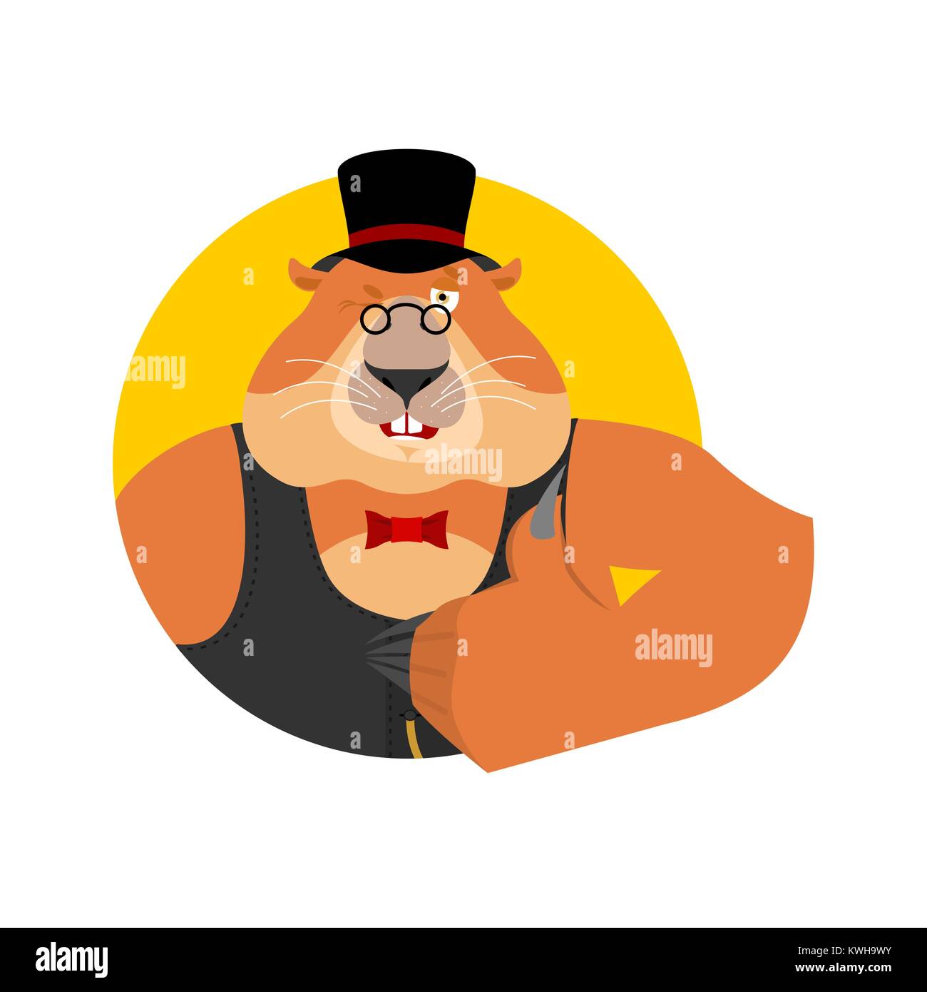 Groundhog day. Groundhog in hat thumbs up and winks. Woodchuck happy ...