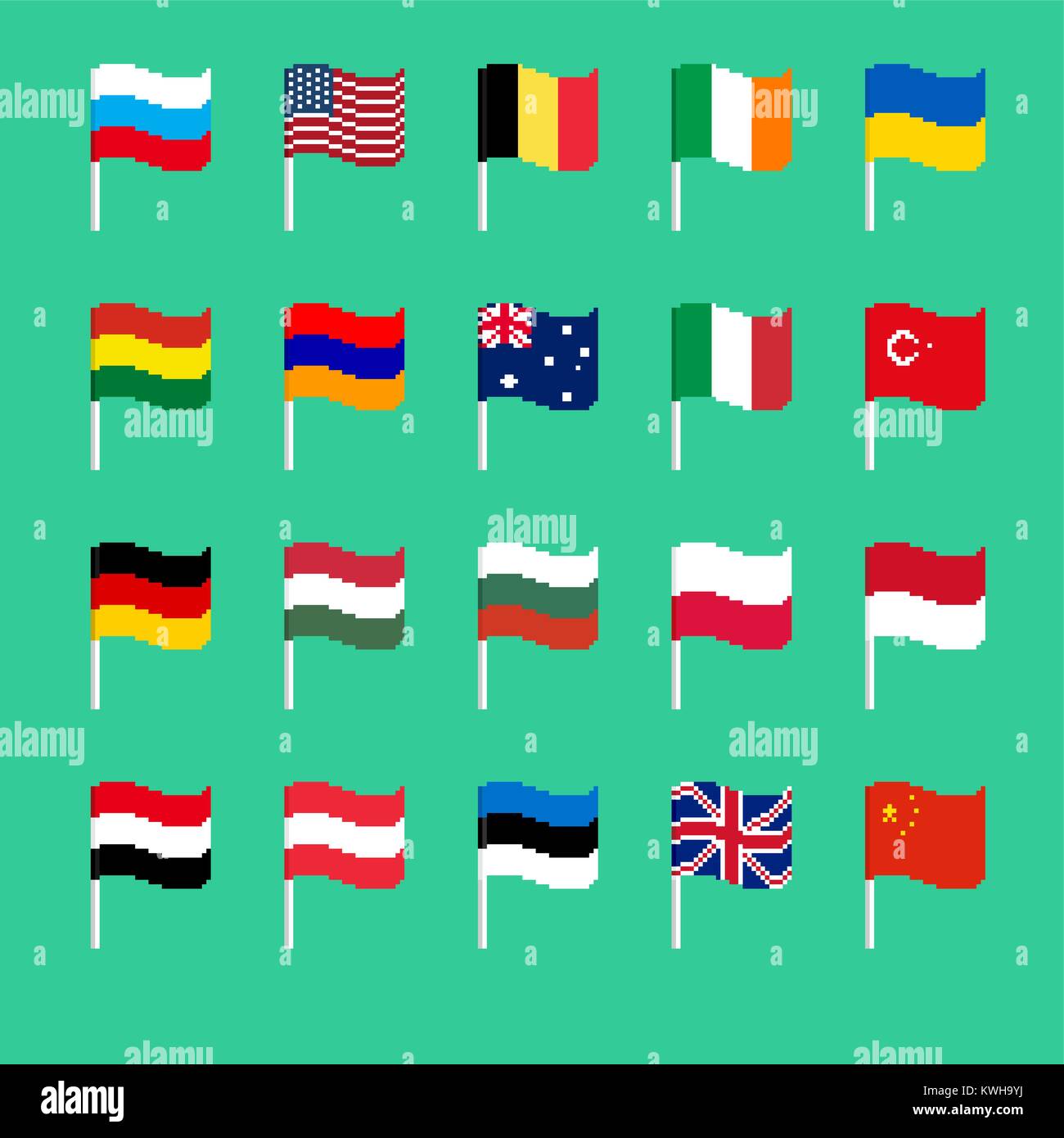 Pixel flag set. Pixelated banner National. political bit icon. Vector ...