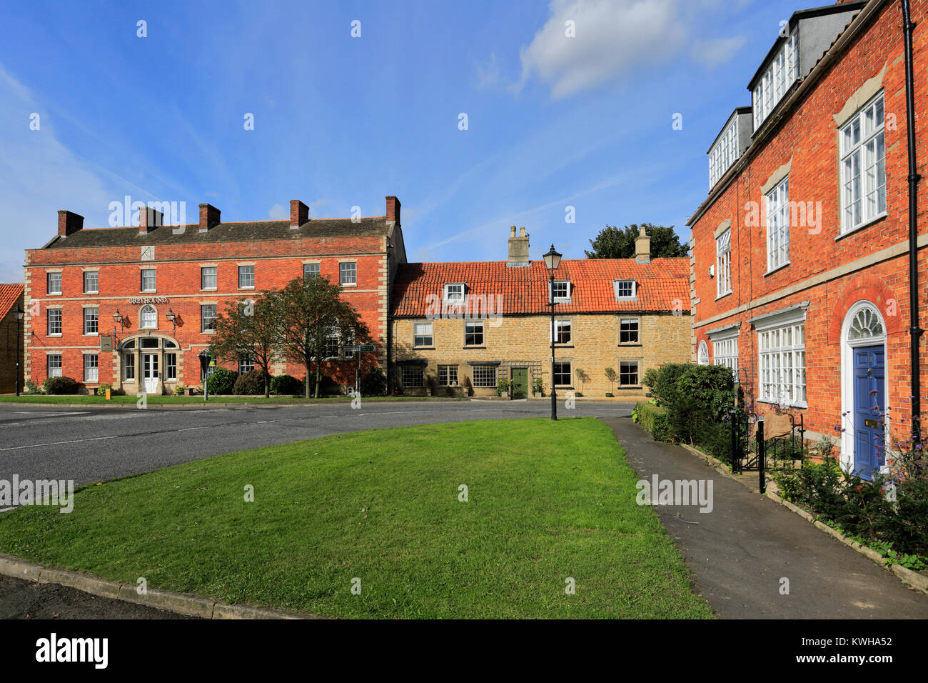 Georgian buildings around Folkingham village green; Lincolnshire ...