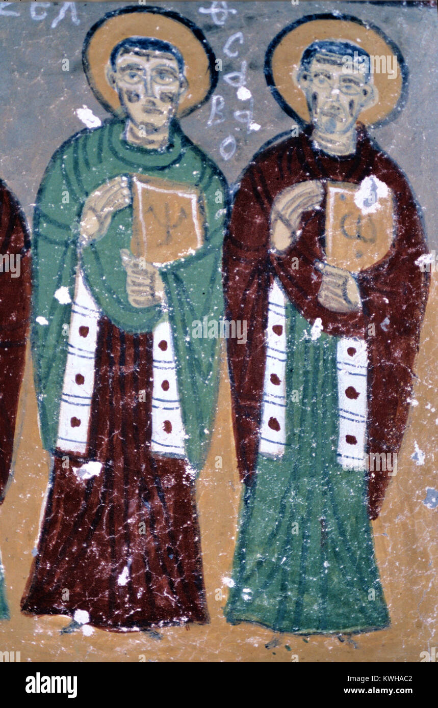 Naive or Primitive Style Byzantine Wall Paintings or Frescoes of Saints ...