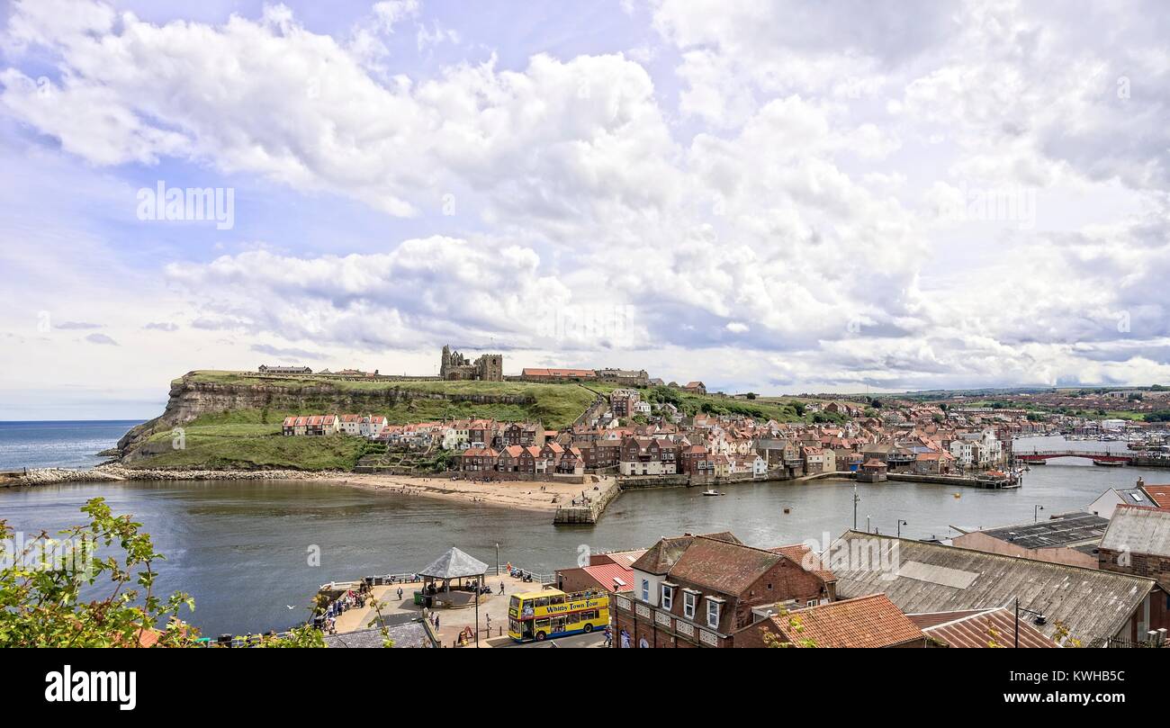 Whitby: View over the harbour to Whitby Abbey Stock Photo - Alamy