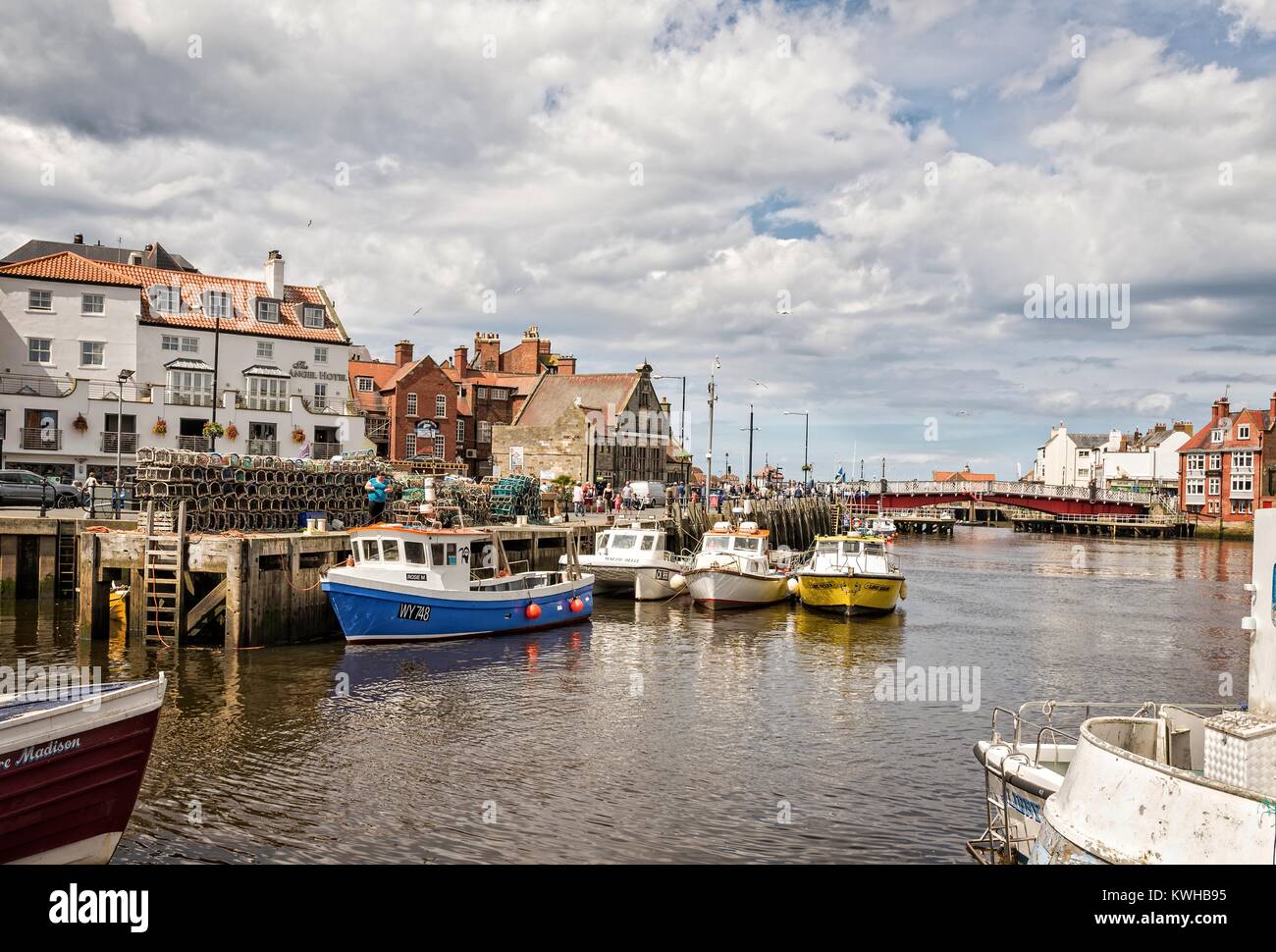 Whitby: Harbour view with moored fishing boats Stock Photo - Alamy